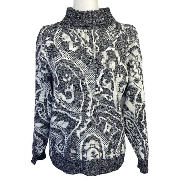 Vintage | Sweaters | Vintage Glamour Knit Gray And White Turtleneck ...